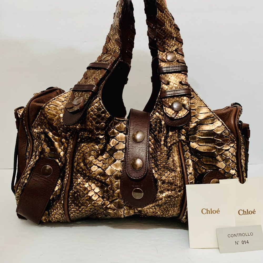 Chloe Silverado Metallic Python Skin And Leather Satc… - Gem